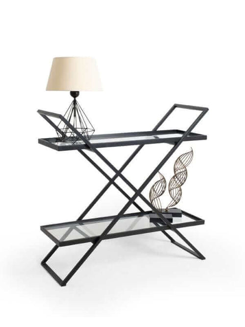 Deco Moore | Studio - JOHNSON BLACK STEEL AND GLASS CONSOLE TABLE